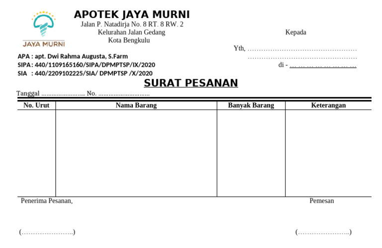 Surat Pesan Barang | PDF