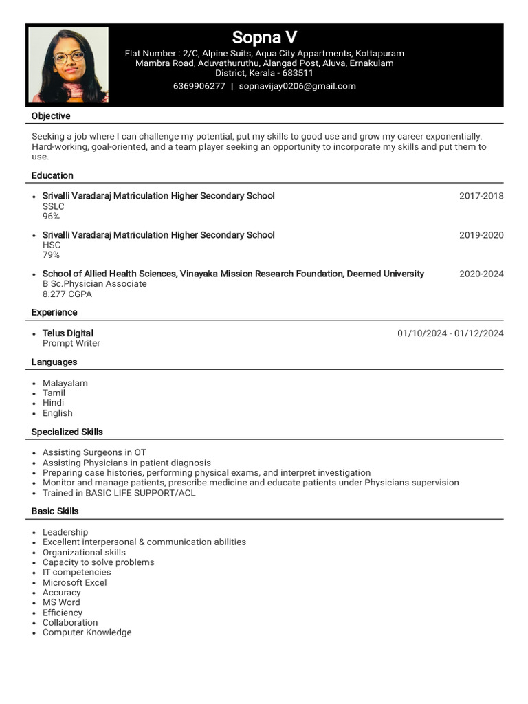 Sopna V - Resume 2025 | PDF