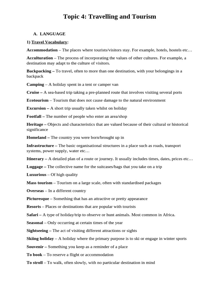 TOPIC-4-Travel and Tourism SPEAKING | PDF | Tourism