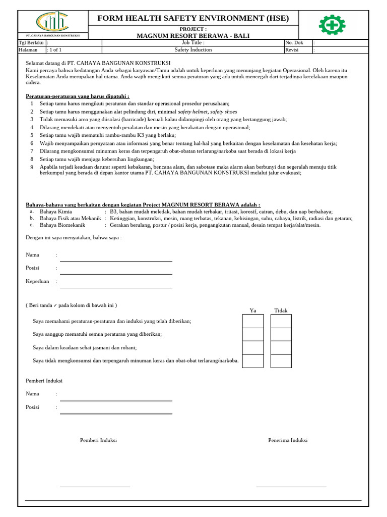 Form Safety Induction | PDF