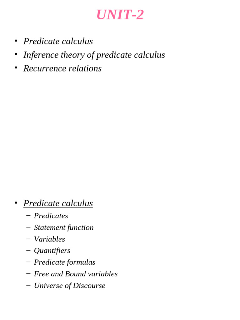Unit 2 Predicate Calculus | PDF | First Order Logic | Mathematical Logic