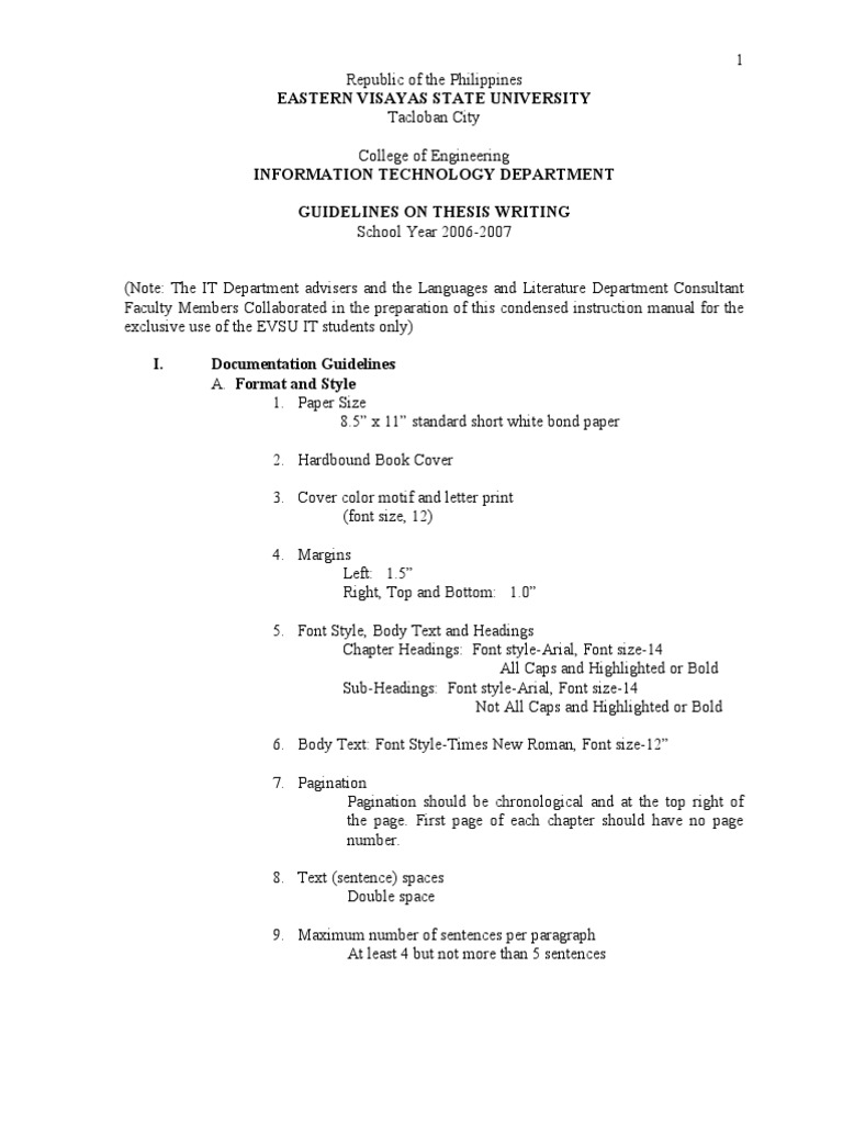 EVSU IT Thesis Writing Guidelines | PDF | System | Scientific Method