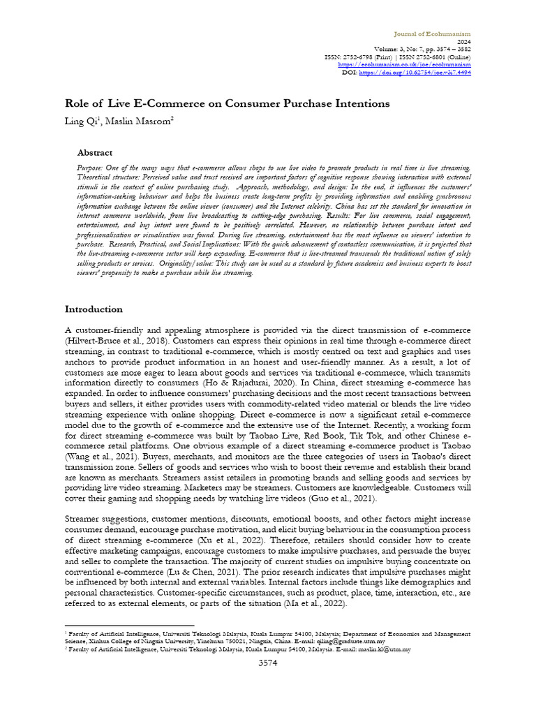 Role of Live E-Commerce On Consumer Purchase Inten | PDF | E Commerce | Consumer Behaviour