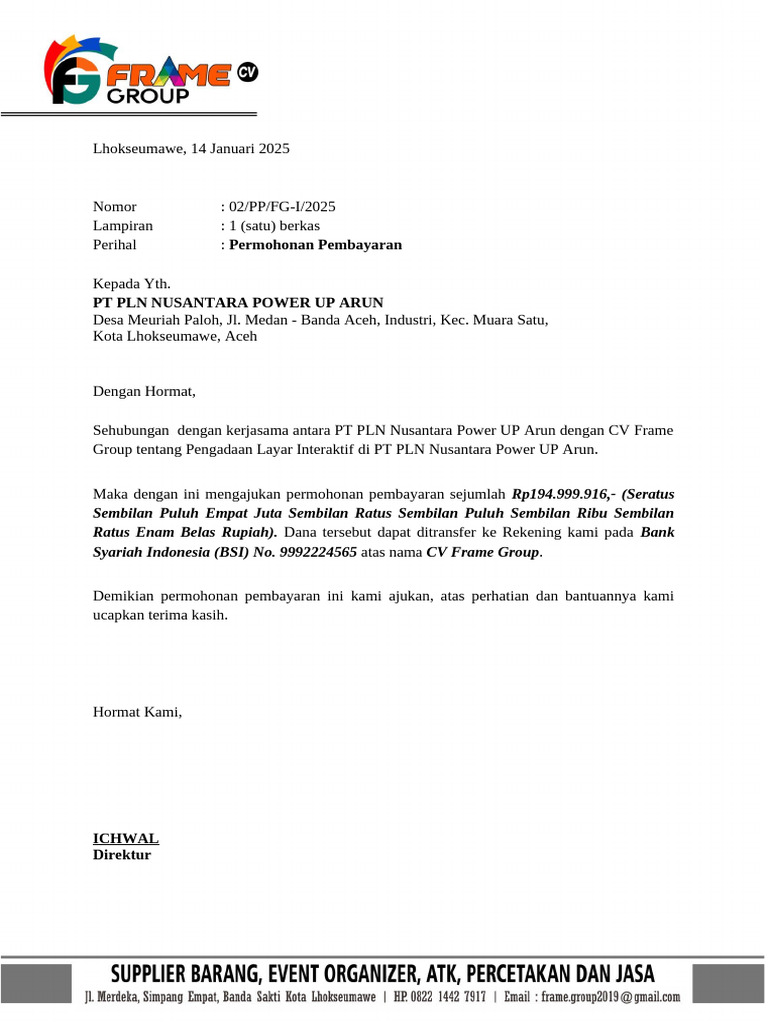 Permohonan Pembayaran Pengadaan Layar Interaktif | PDF