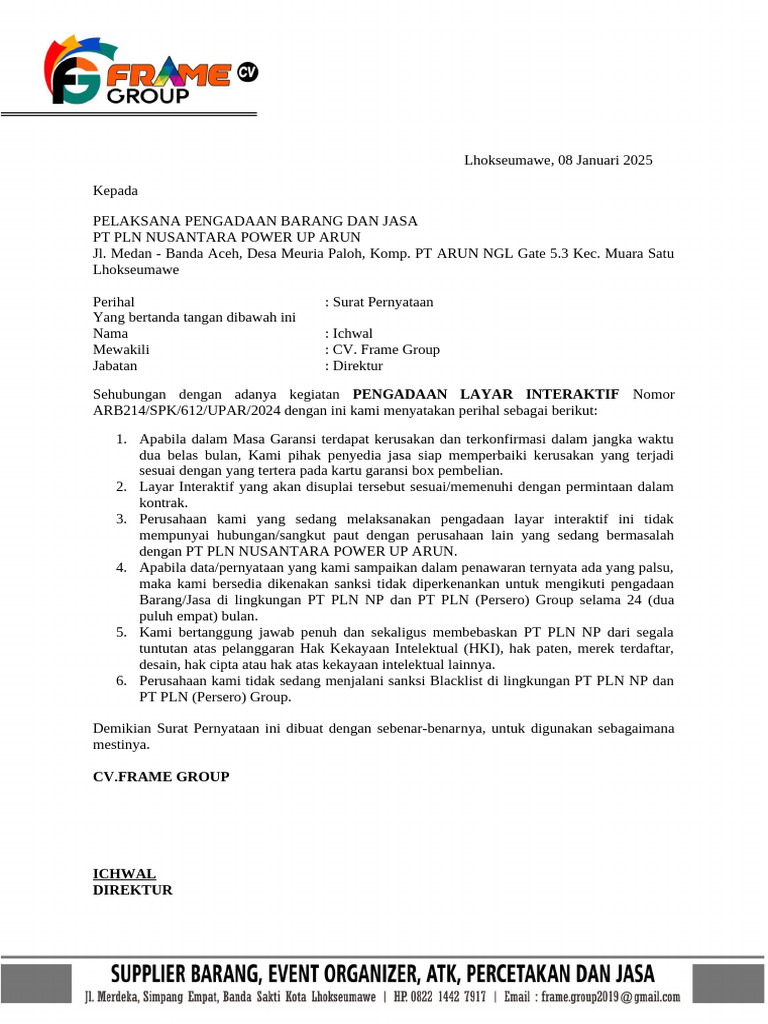 Surat Pernyataan Garansi | PDF