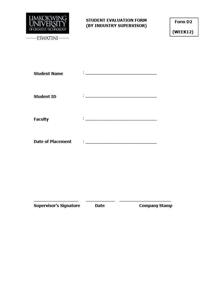 Appendix VIII - Form D2 (Week 12) | PDF | Performance Appraisal