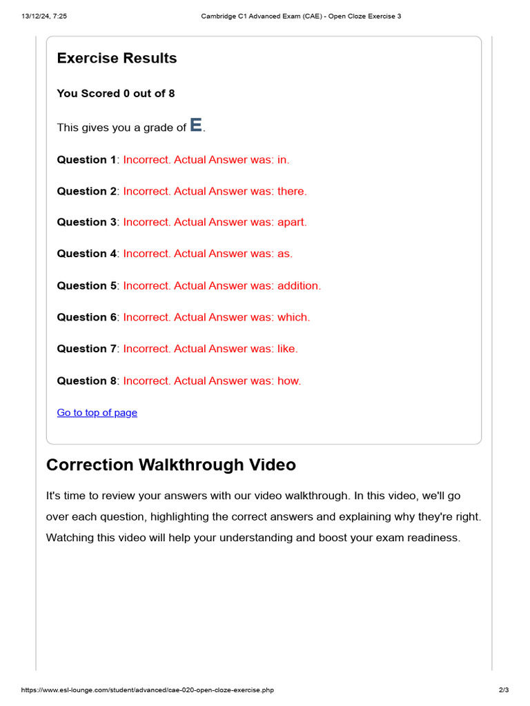 Cambridge C1 Advanced Exam (CAE) - Open Cloze Exercise 3 Solutions | PDF