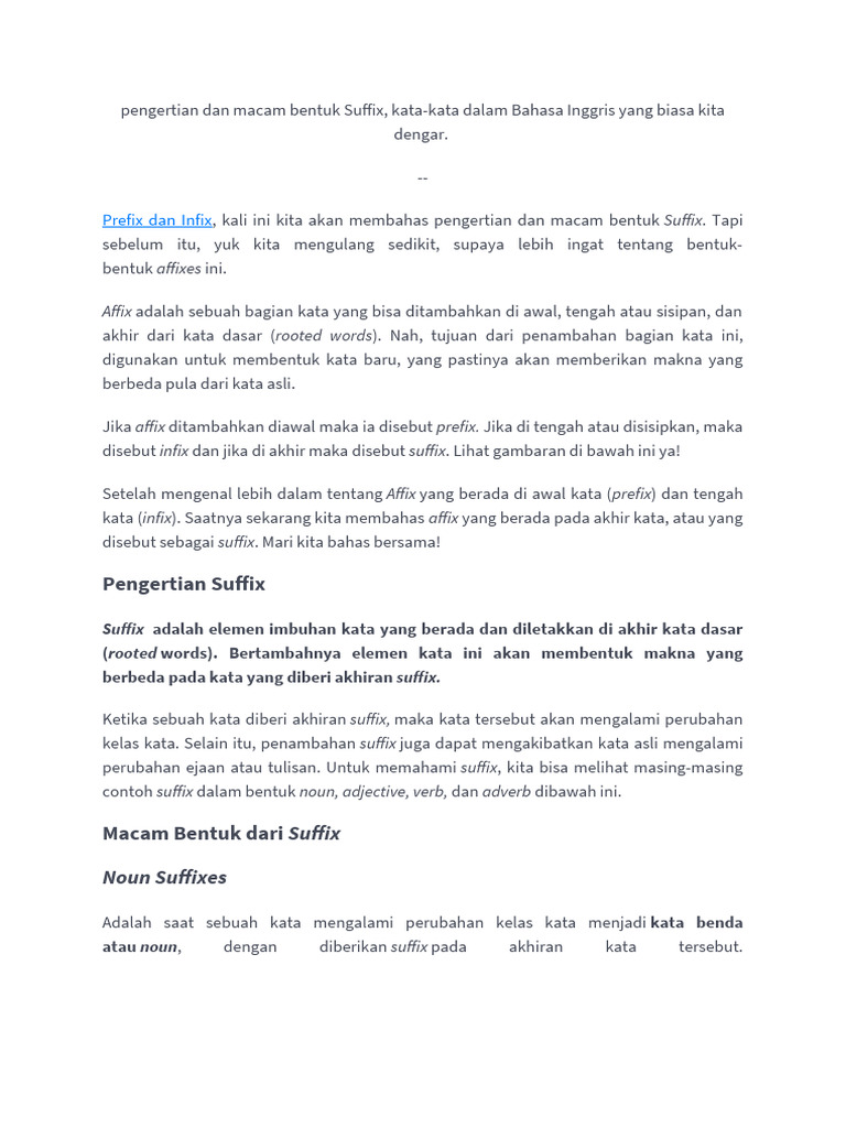 Pengertian Dan Macam Bentuk Suffix | PDF