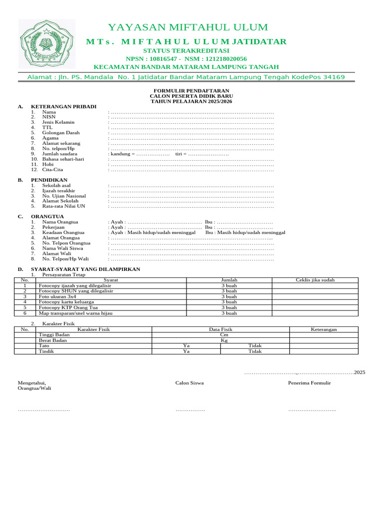 Formulir Pendaftaran 2021 | PDF