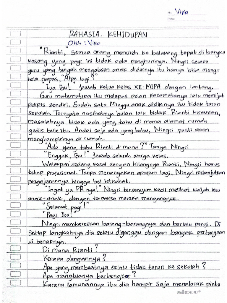 Menulis Cerpen - Vika - Sma Negeri 1 Sanaman Mantikei | PDF