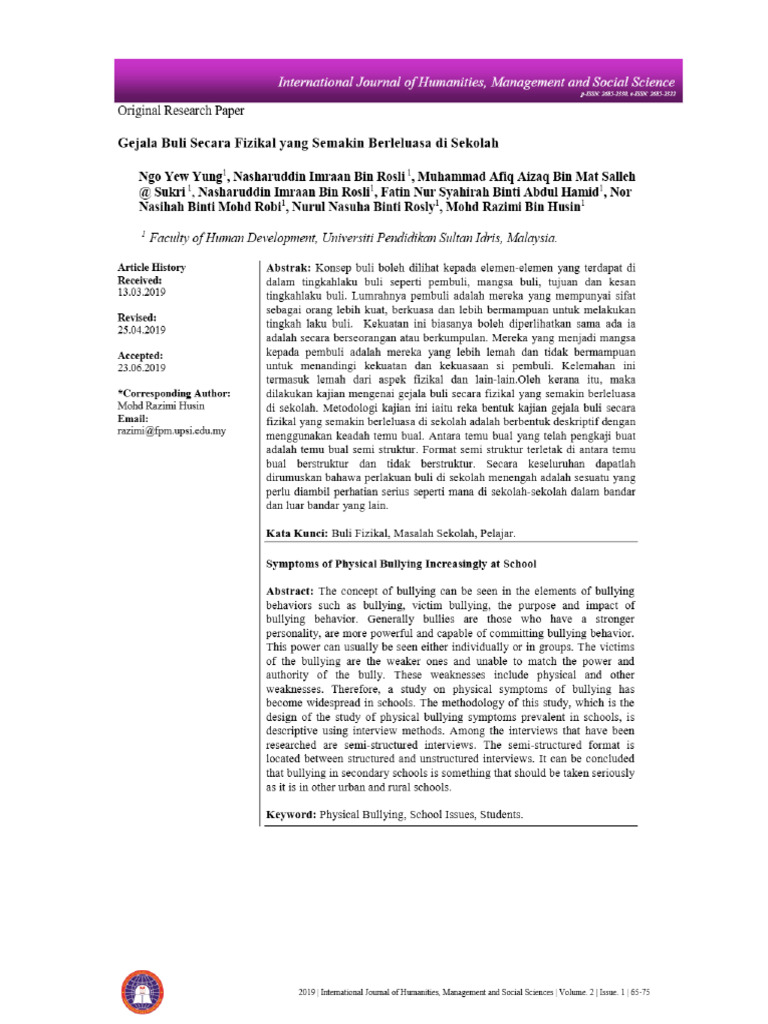 Gejala Buli Secara Fizikal Yang Semakin Berleluasa Di Sekolah | PDF