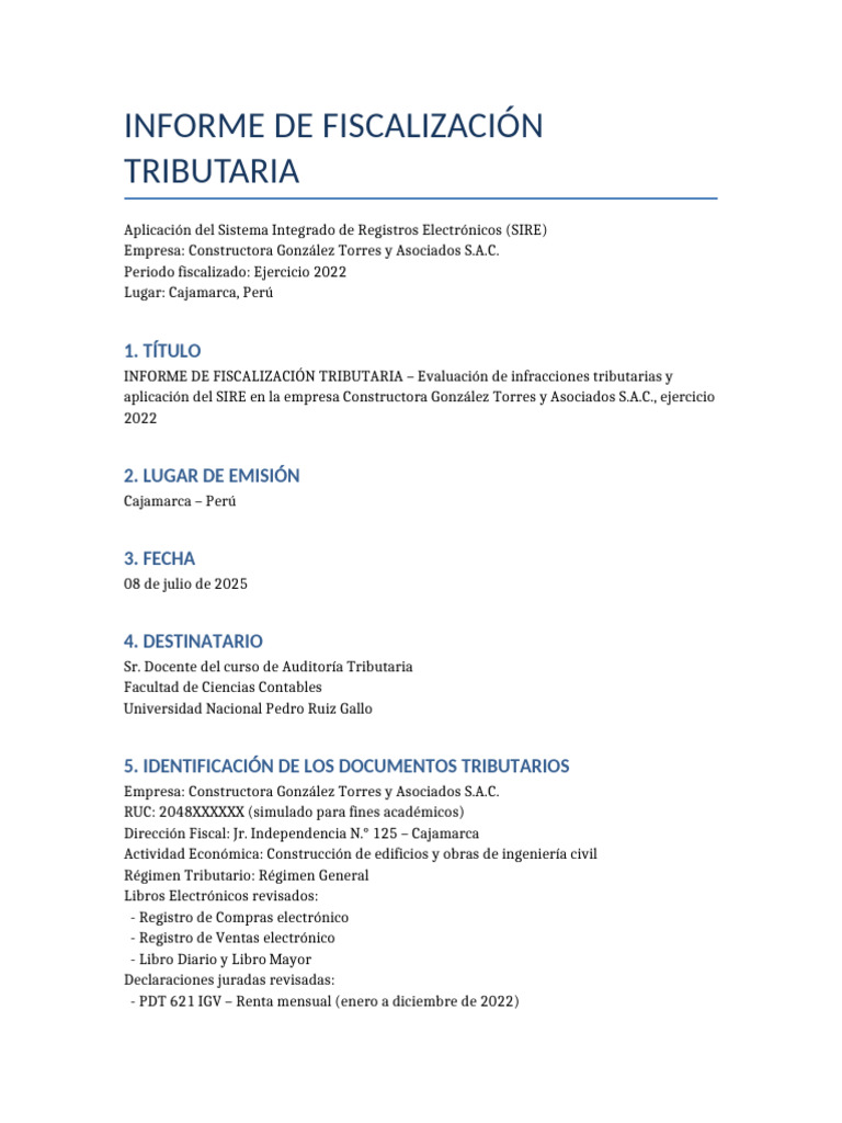 Informe de Fiscalización Tributaria 2022 | PDF