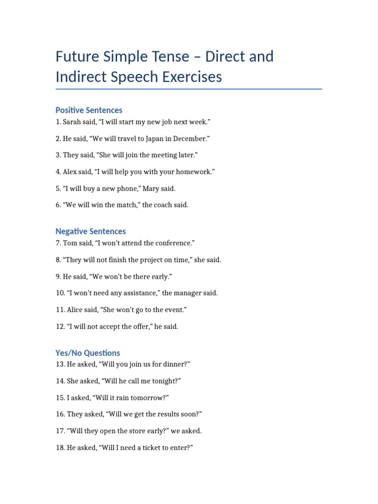 Future Simple Direct Indirect Exercises | PDF | Chess Theory | Chess