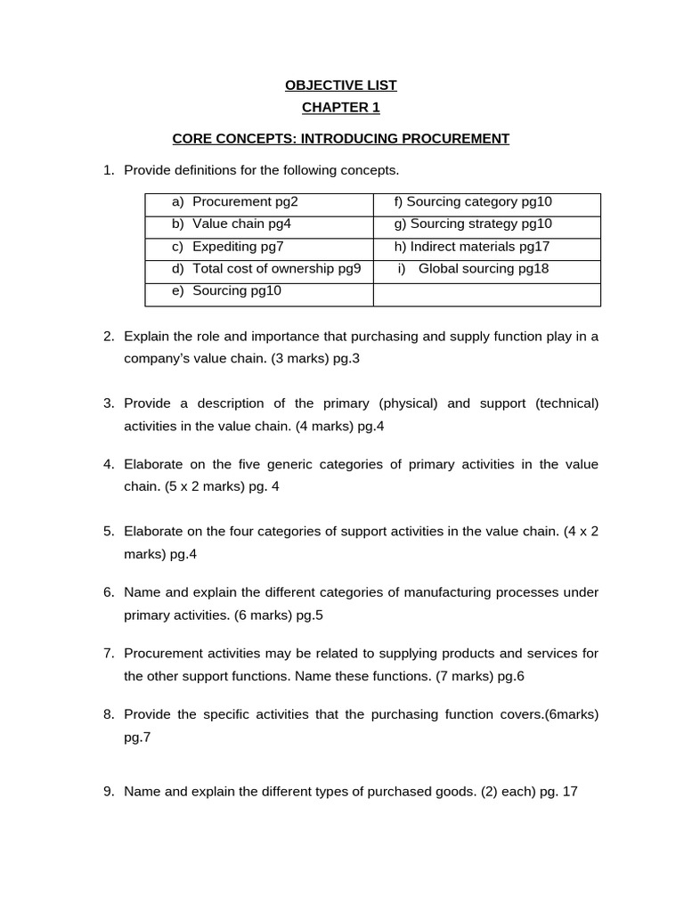 Chapter 1 Objective List | PDF