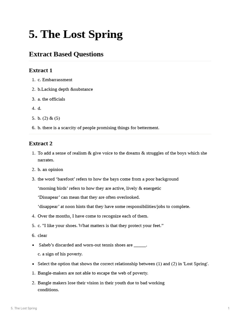 The Lost Spring CBSE Question Bank Answers | PDF