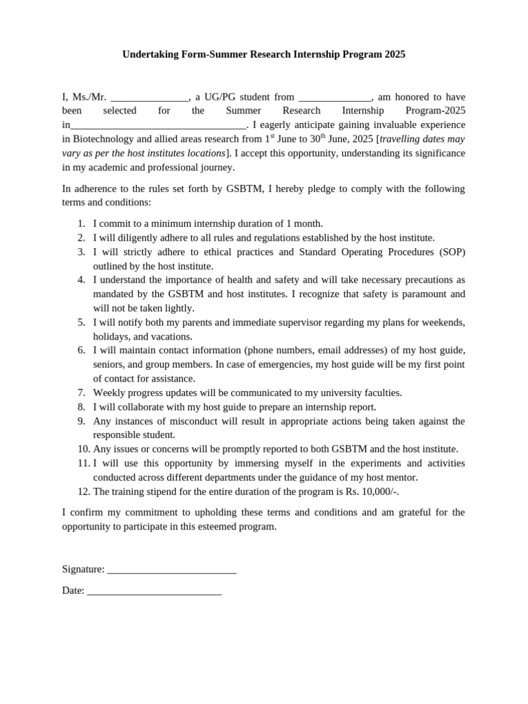 Undertaking Form 2025 | PDF