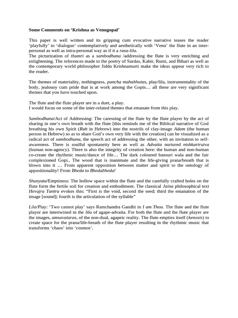 Comments On 'Krishna As Venugopal' | PDF