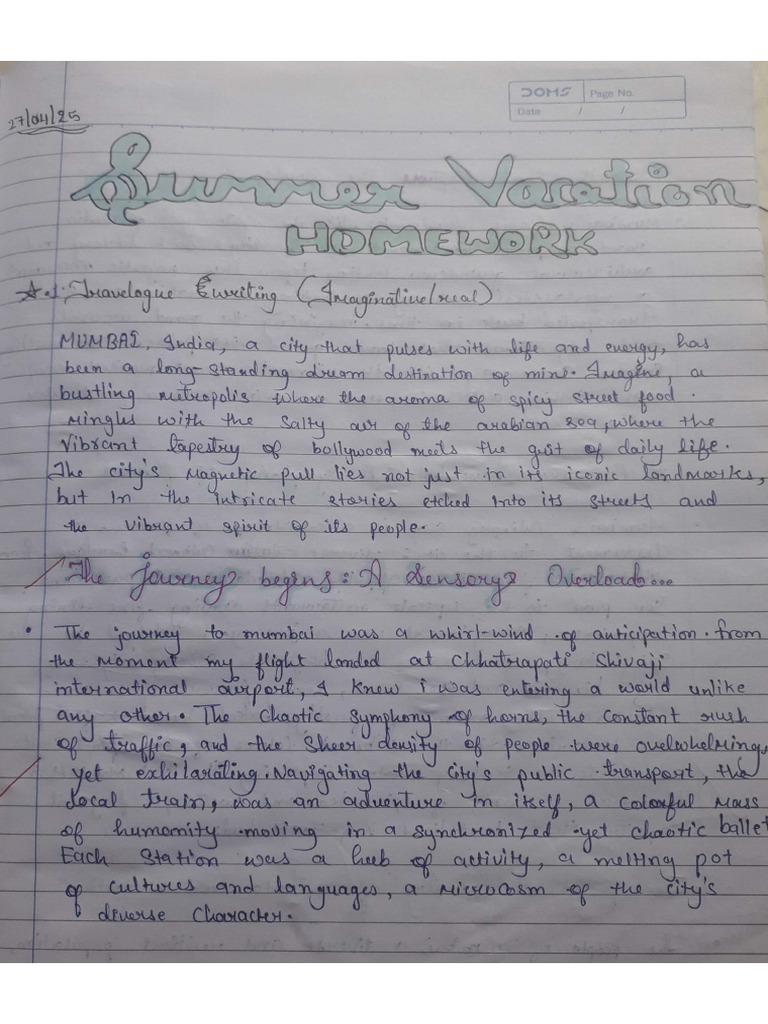 Kriti Patel Class 9th - English Summer Vacation Homework.. | PDF