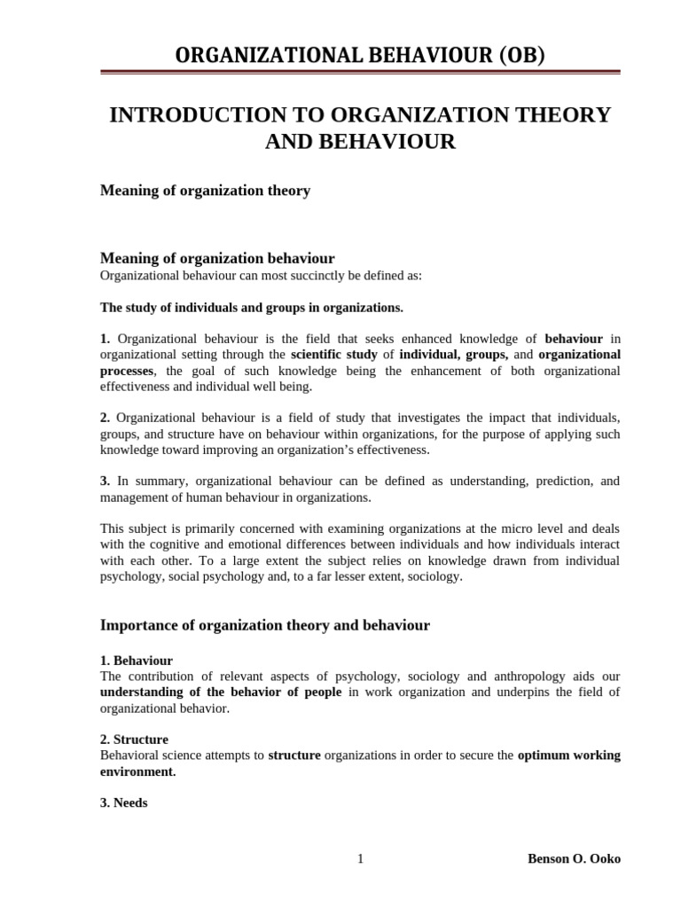 Introduction To Organization Behaviour-Knec 2015 | PDF | Organizational ...