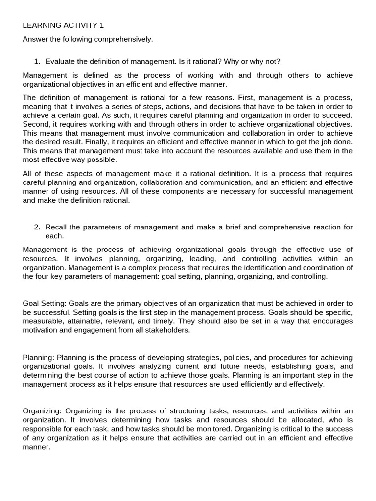 Activities in Princeples and Theories of School Management | PDF ...
