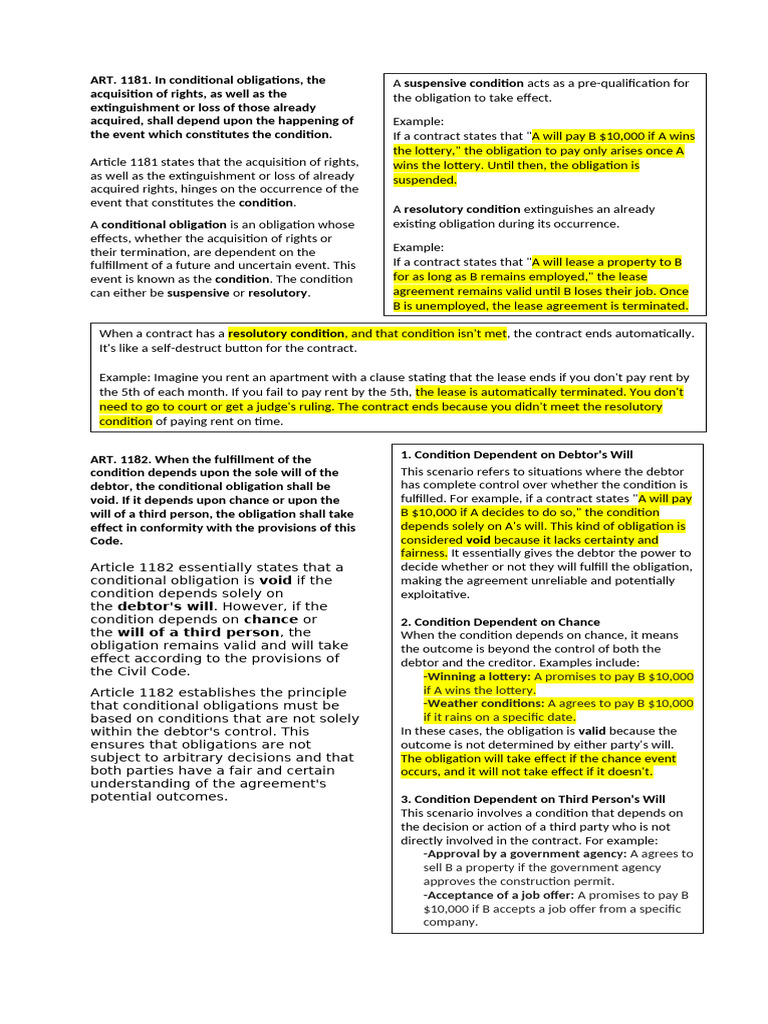 Article 1181: Conditional Obligations Explained | PDF | Lease | Debt