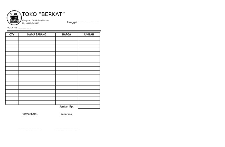 Nota Belanja Toko Sembako Berkat | PDF