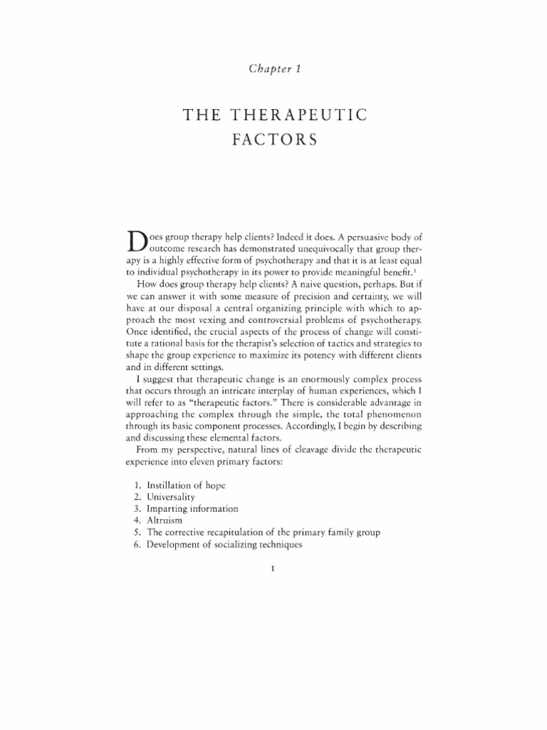 Yalom Chp1 Therapeutic Factors | PDF | Psychotherapy | Panic Attack