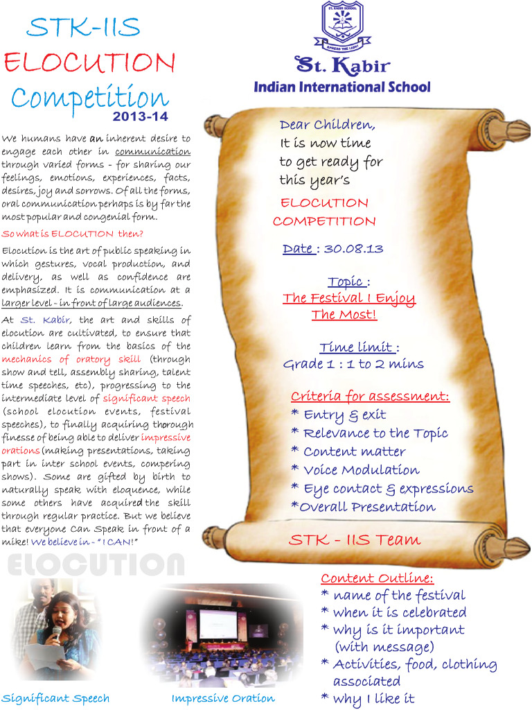 Grade 1 Elocution Competition Guide | PDF
