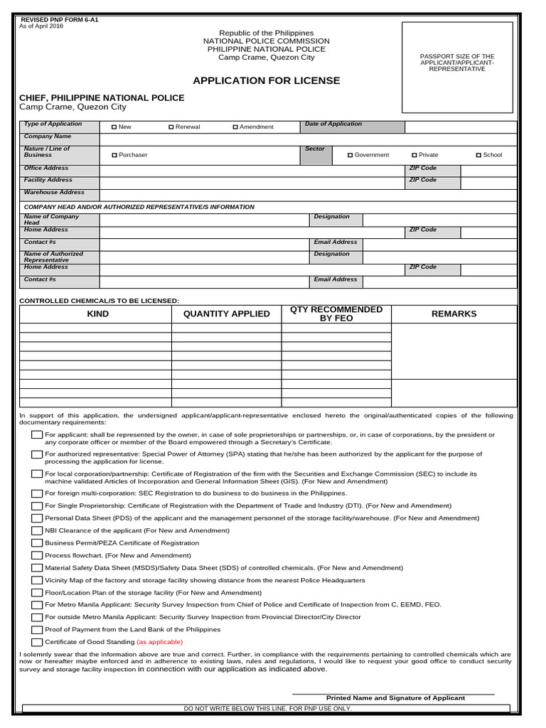 PNP License Application for Chemicals | PDF