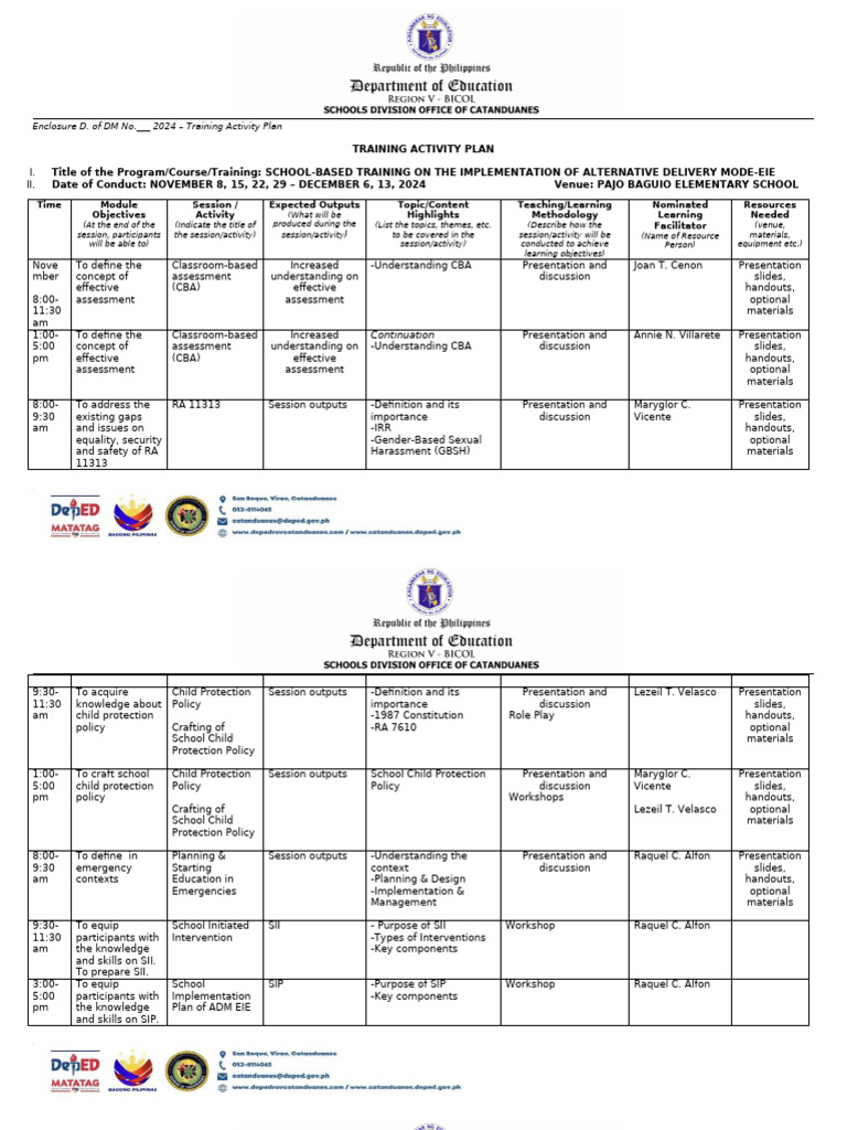 Training Activity Plan | PDF | Learning | Cognition