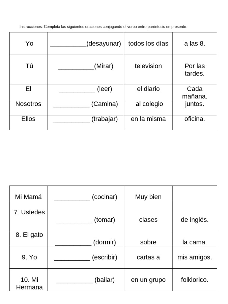 Oraciones Presente | PDF