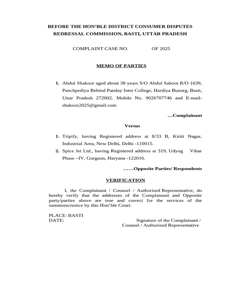 Memo of Parties | PDF