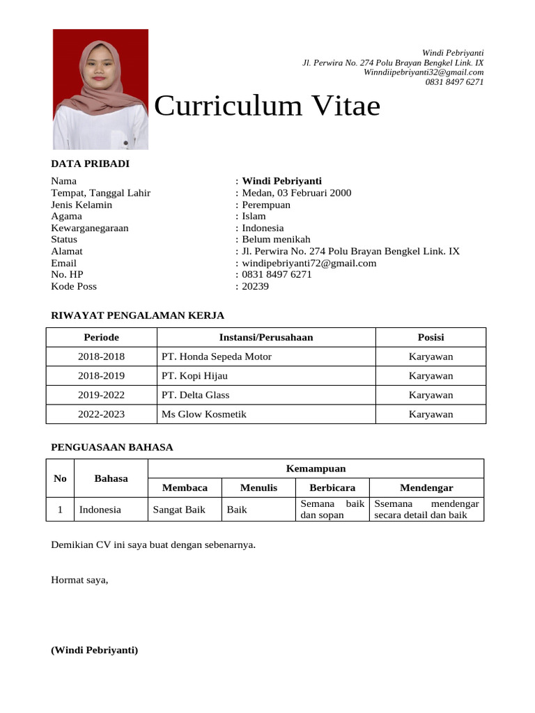 CV. Windi | PDF