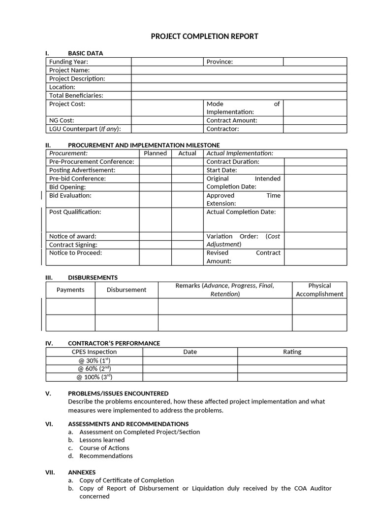 Annex J Project Completion Report Template | PDF