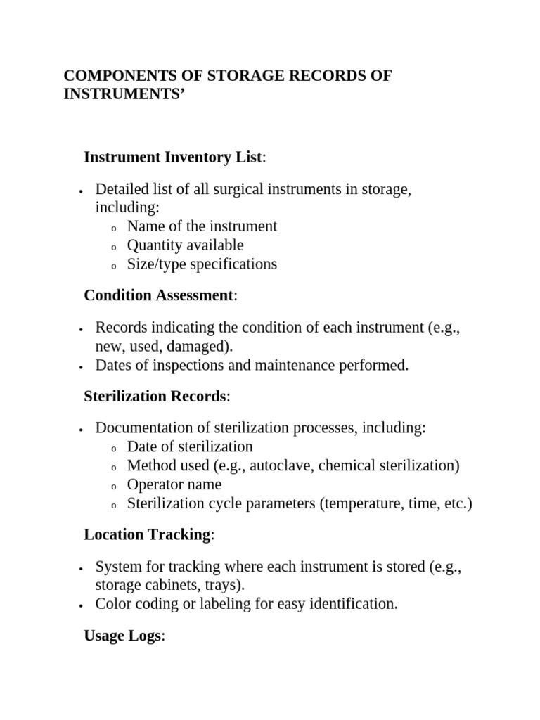 Surgical Instrument Storage Records Guide | PDF