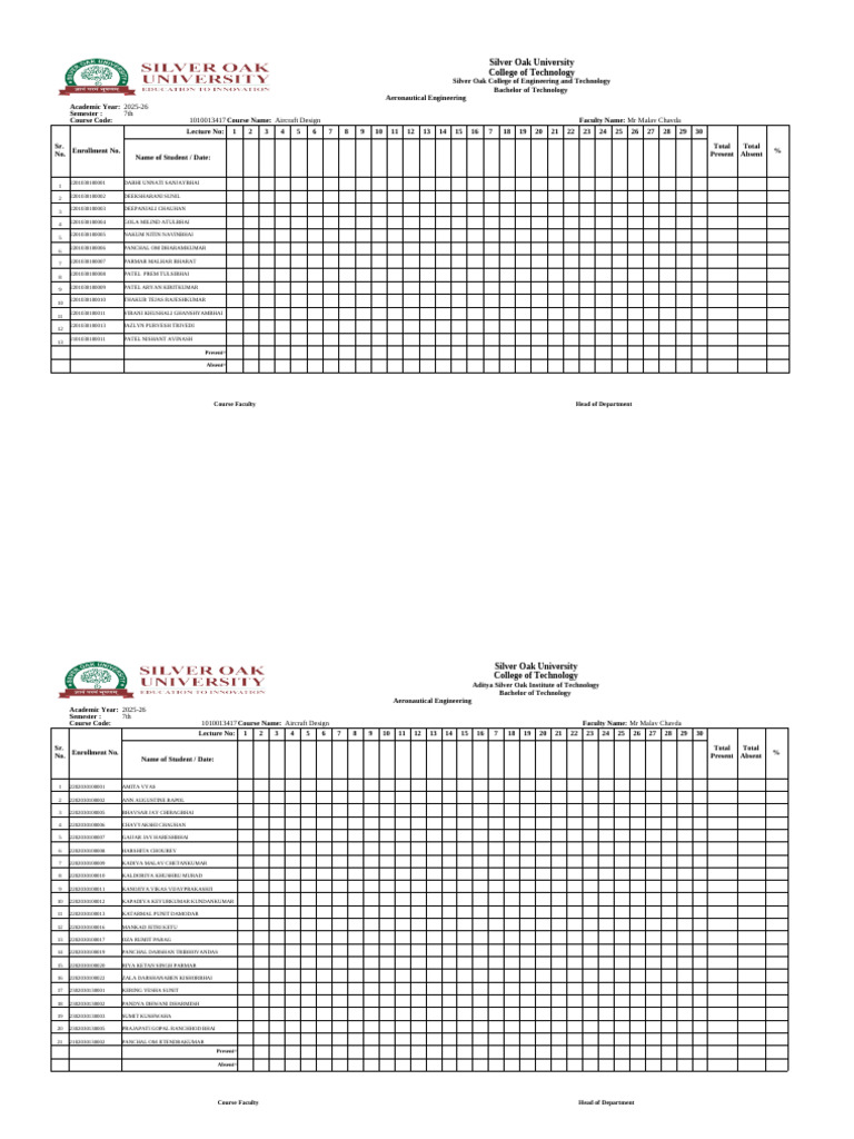 Silver Oak University Attendance Record | PDF