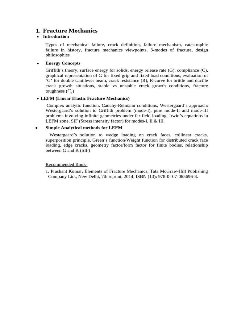 Fracture Mechanics - Syllabus | PDF