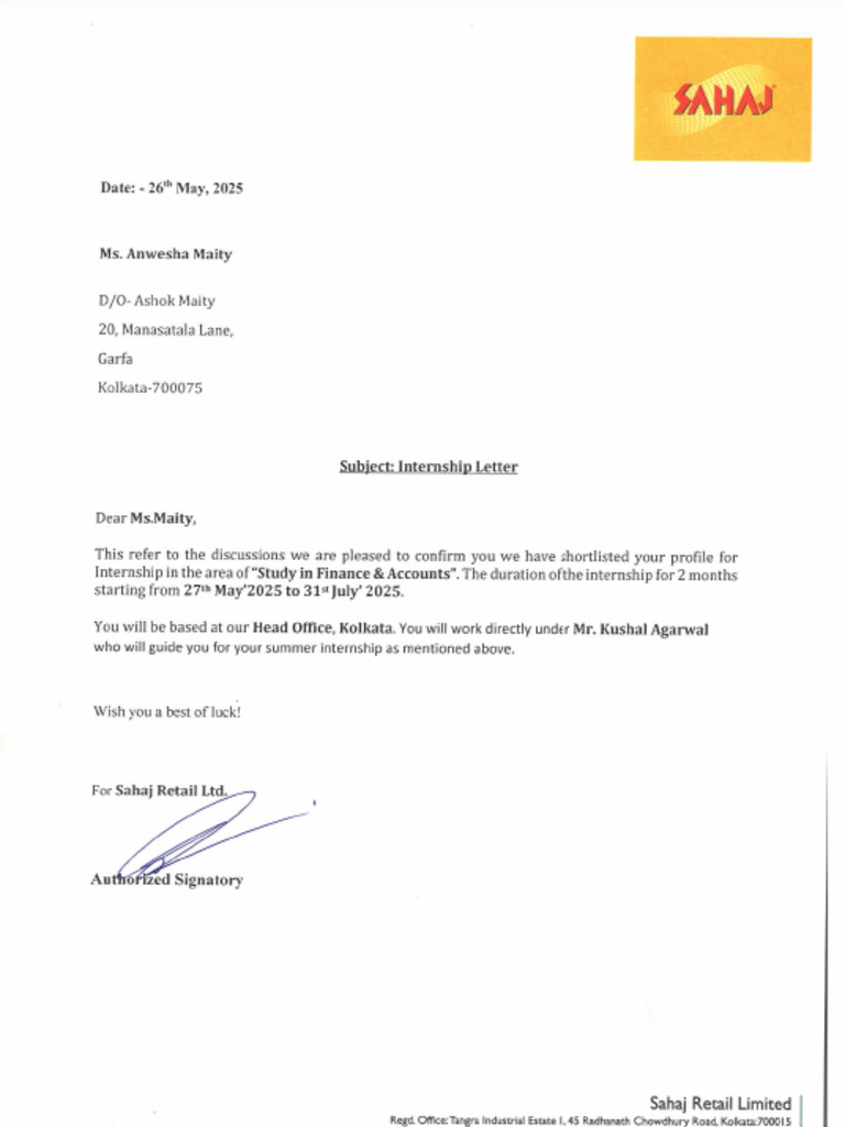 Internship Letter | PDF