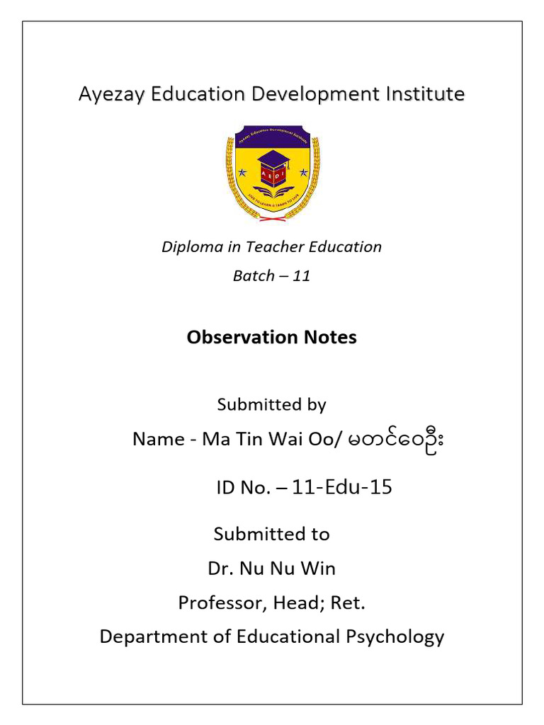 Teacher Education Observation Notes | PDF