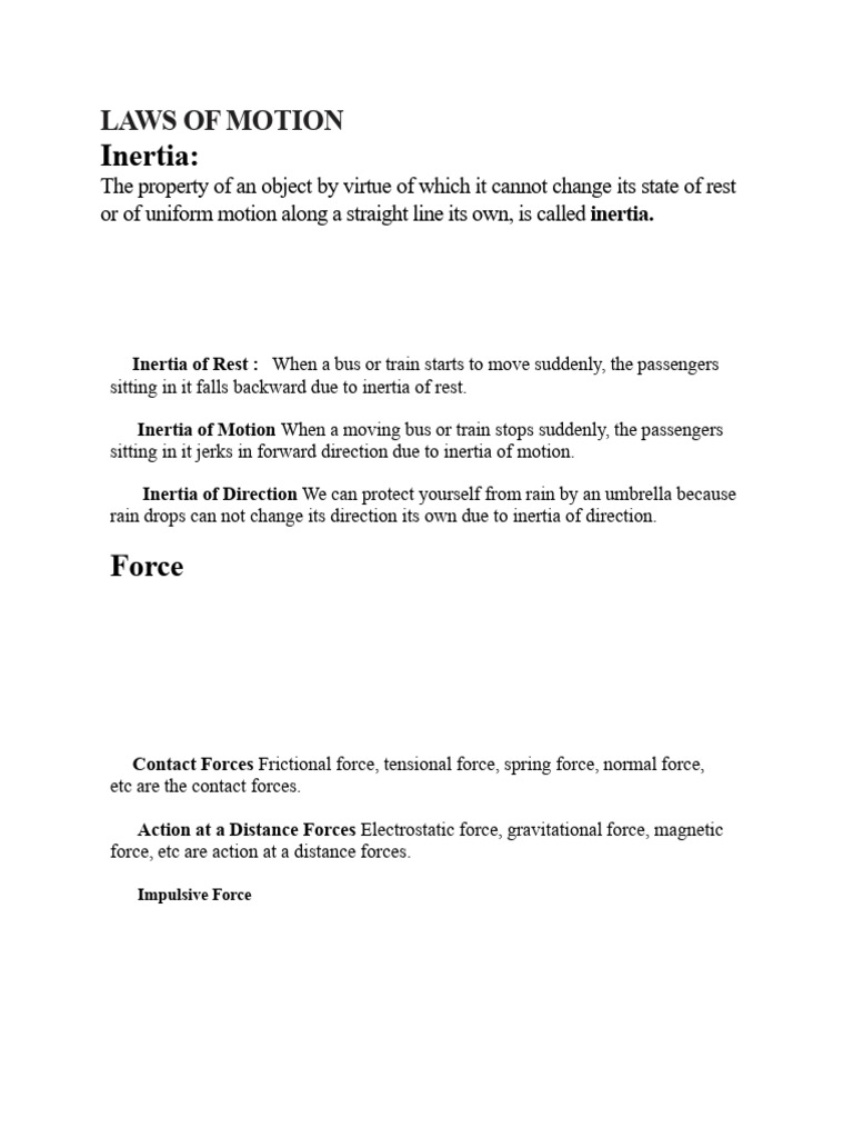 Laws of Motion: Key Concepts and Examples | PDF | Force | Newton's Laws ...