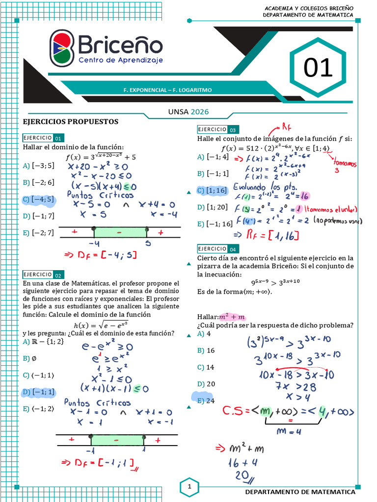 1 - F - Exponencial - F - Logaritmo - Solución | PDF | Análisis real | Relaciones matematicas