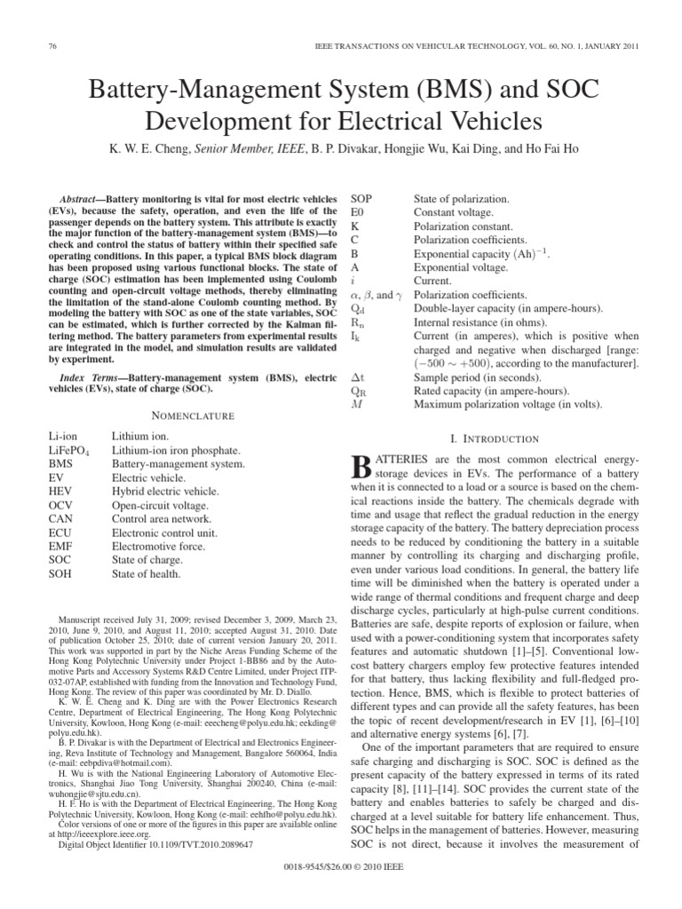 Battery-Management System BMS and SOC Development For Electrical Vehicles | PDF | Lithium Ion ...
