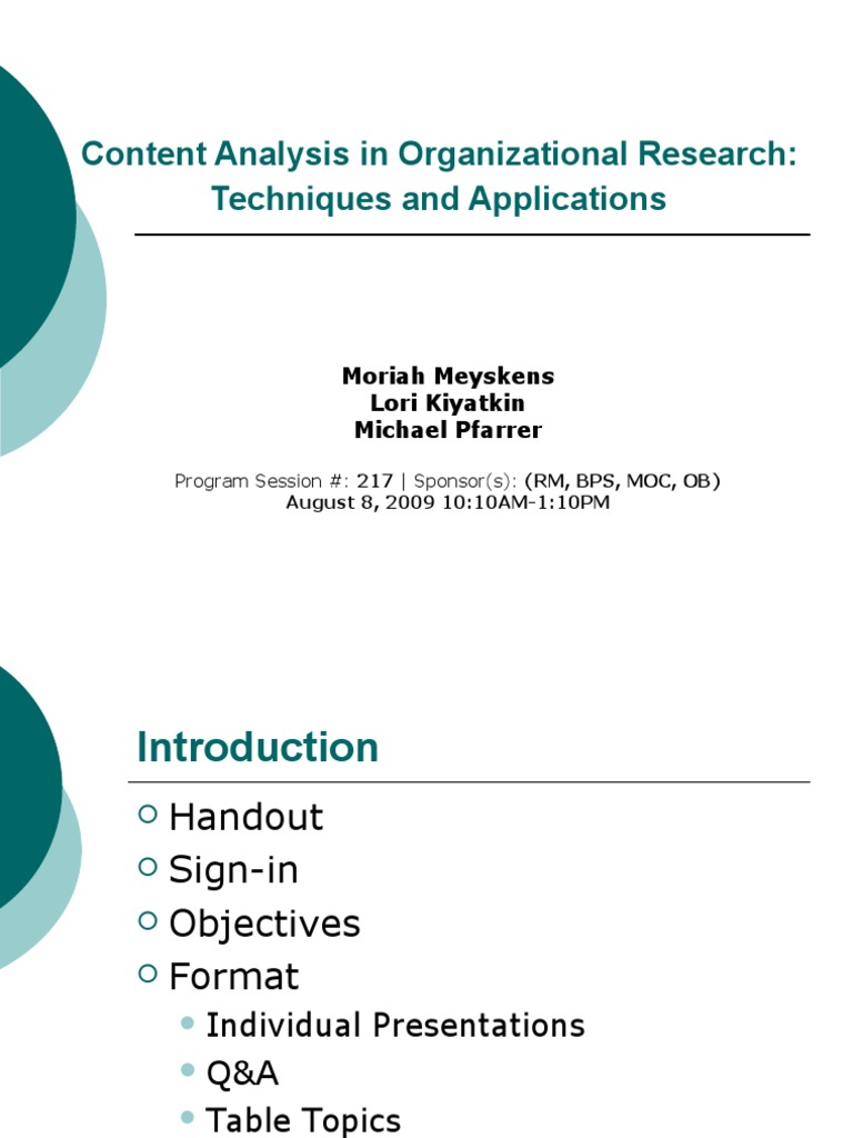 Content Analysis in Organizational Research: Techniques and ...