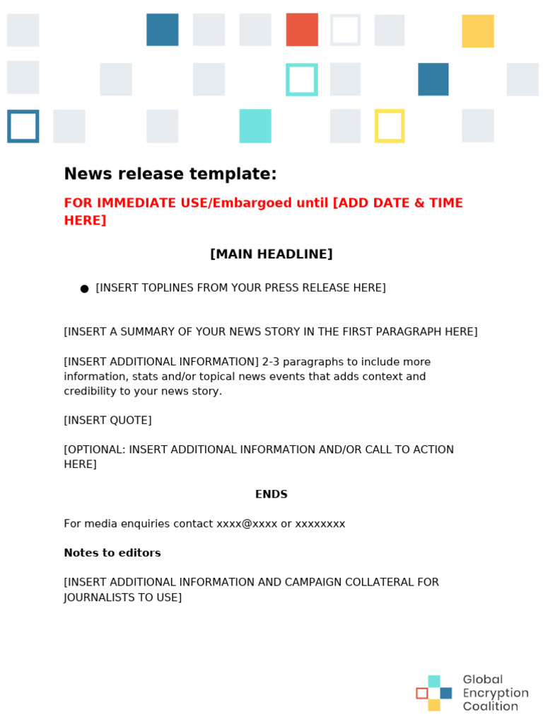 Campaign in A Box - Press Release Template For Download - Global ...