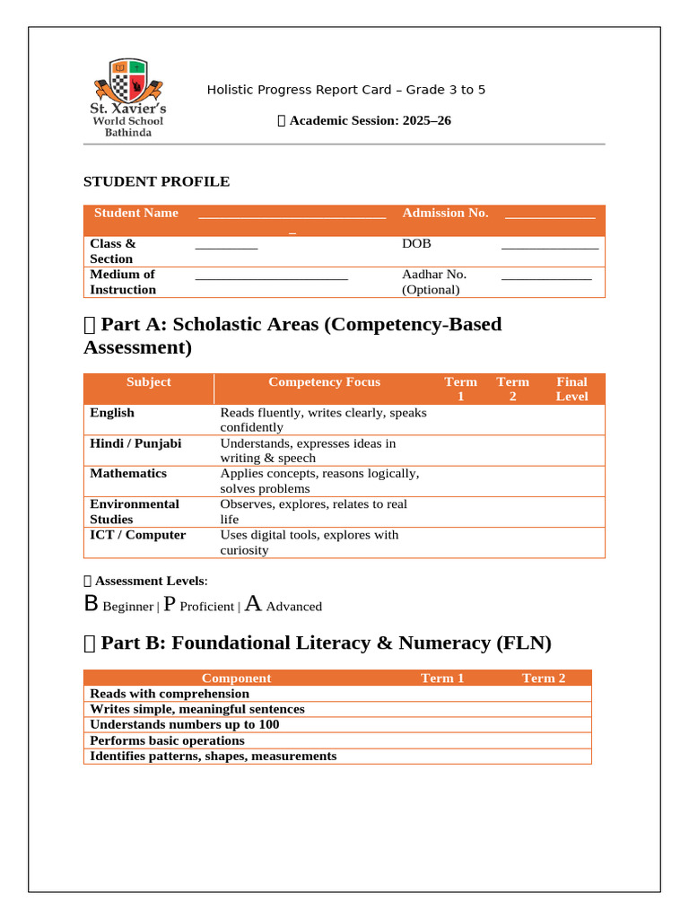 Holistic Progress Report Card 2025-26 | PDF | Creativity | Human ...