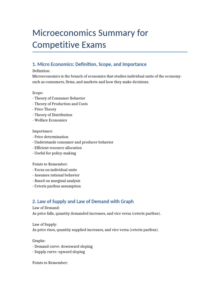 Microeconomics MCQs Summary | PDF | Elasticity (Economics) | Demand