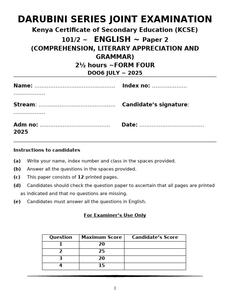 d006 f4 Eng Pp2 (Narrative) Qs | PDF | Linguistics