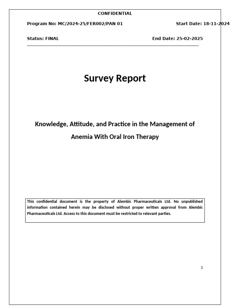 Medical Survey Report - Oral Iron Therapy Survey - Team Alcare - SRY ...