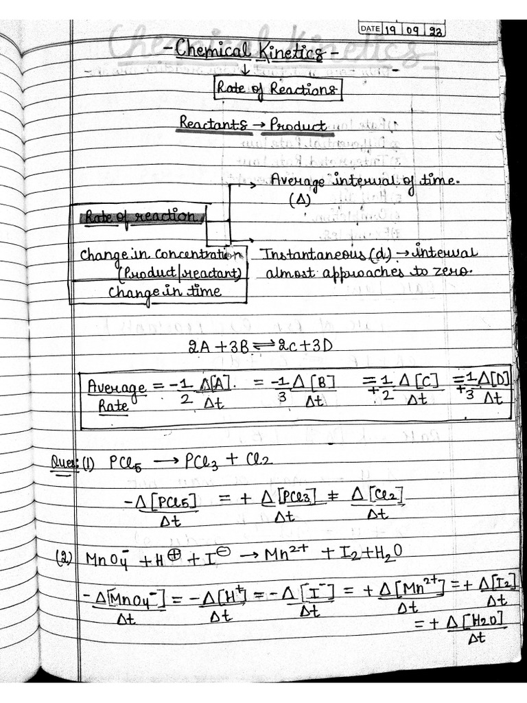 Chem Kinetics Class Notes | PDF