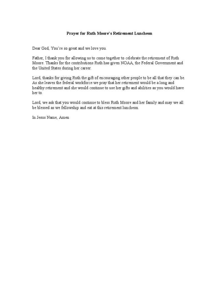 Prayer for Ruth Moore's Retirement | PDF